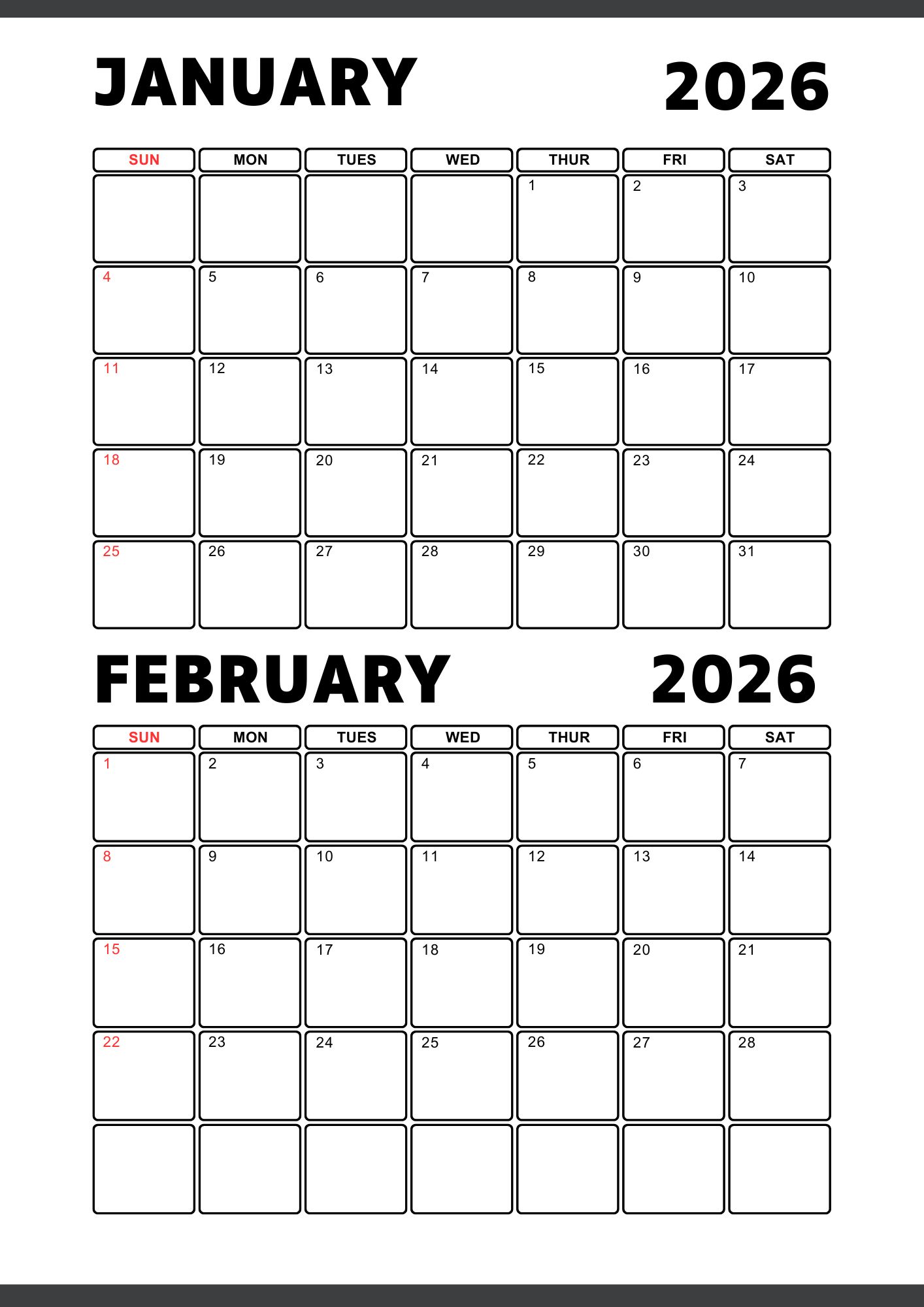 January February 2026 Calendar [Free Printable]