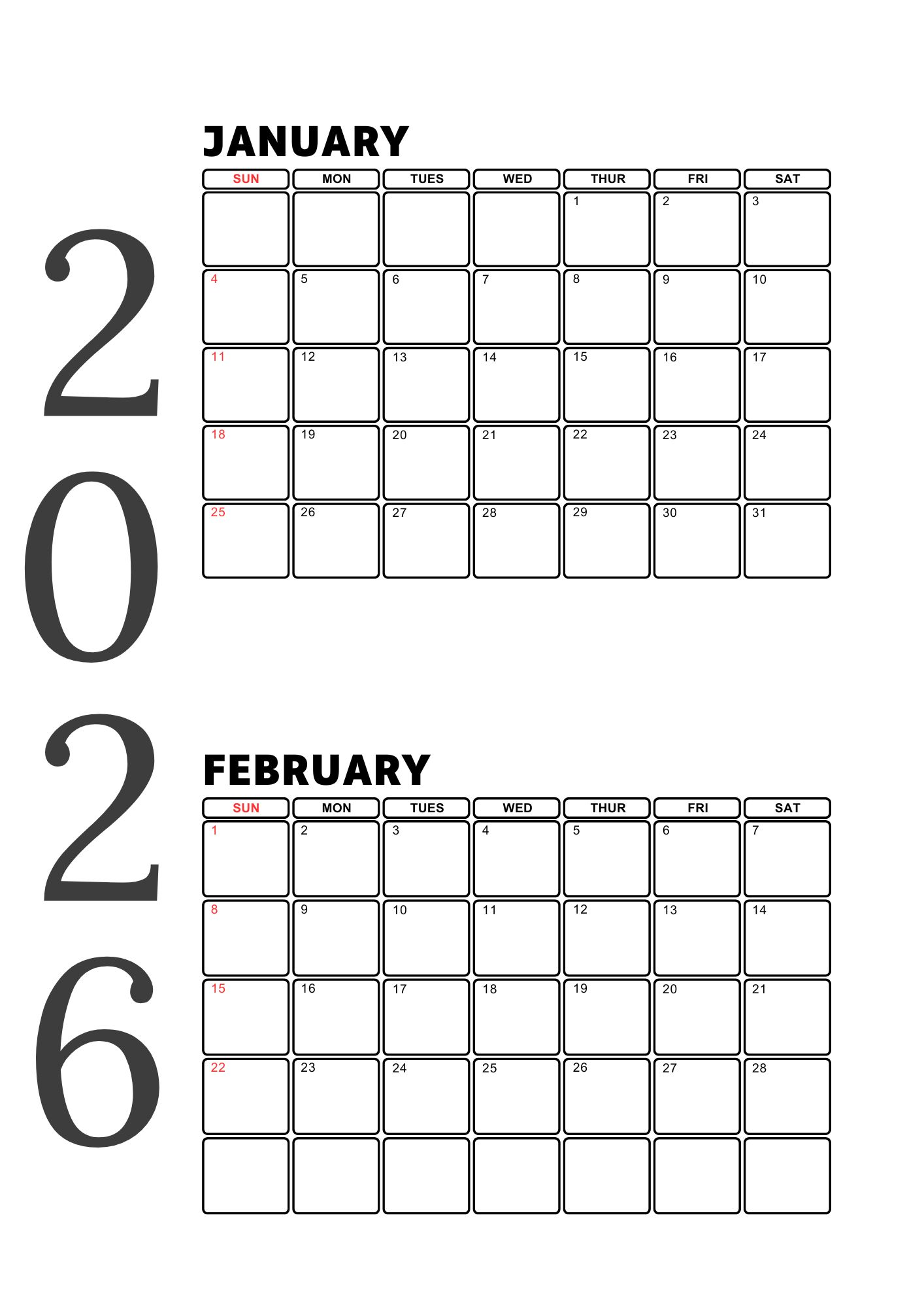 January February 2026 Calendar [Free Printable]