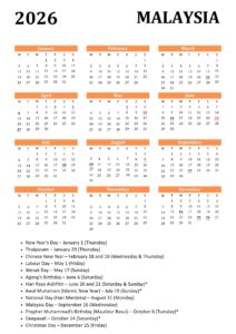 Malaysia Calendar with Holidays 2026 [Free Printable]