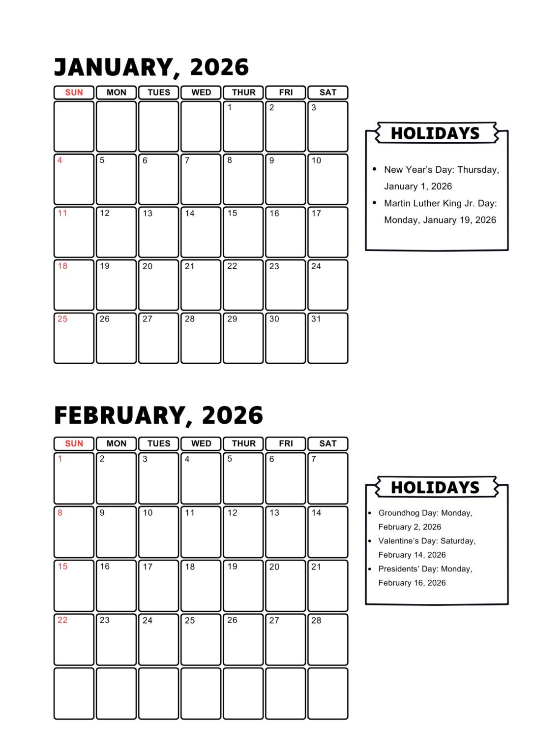 January A4 Calendar 2026 [Free Printable PDF Template]